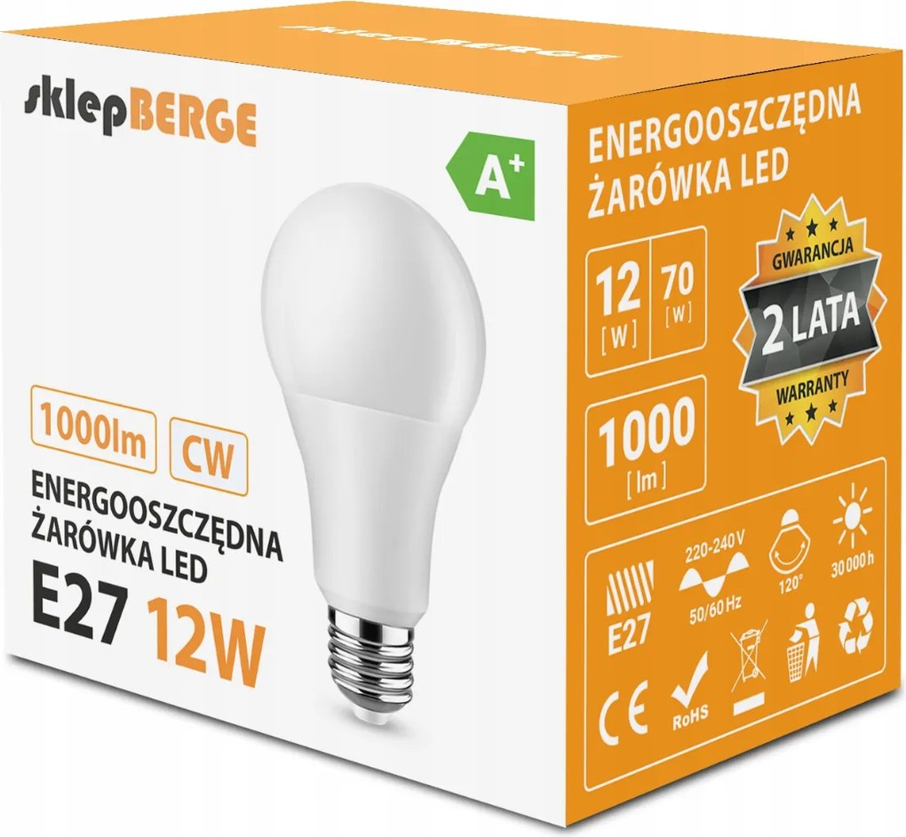 BERGE LED žárovka - MILIO - E27 - A60 - 12W - 1000Lm - studená bílá