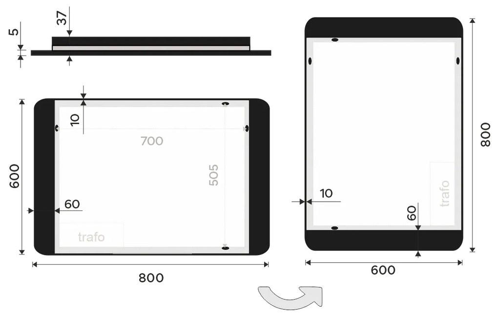 Nimco Černé LED zrcadlo 800x600 - ZPC 42003-90