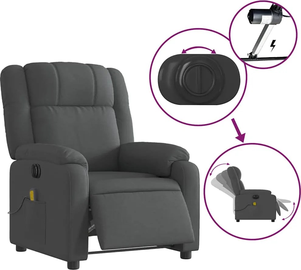 Elektrické masážní polohovací křeslo tmavě šedé textil 3205191