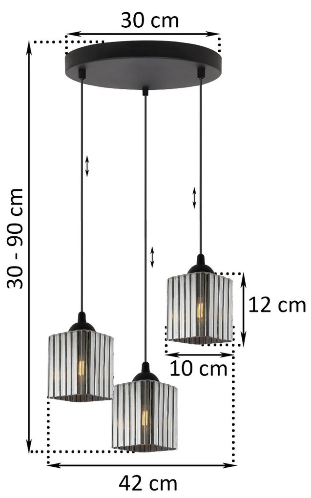 Závěsné svítidlo Riffle Square, 3x grafitové skleněné stínítko, b, o