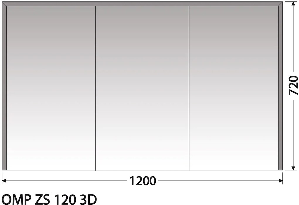 INTEDOOR zrcadlová skříňka třídveřová OMP ZS 120 3D Povrch: 0733 AP HYGIENIC WHITE MAT