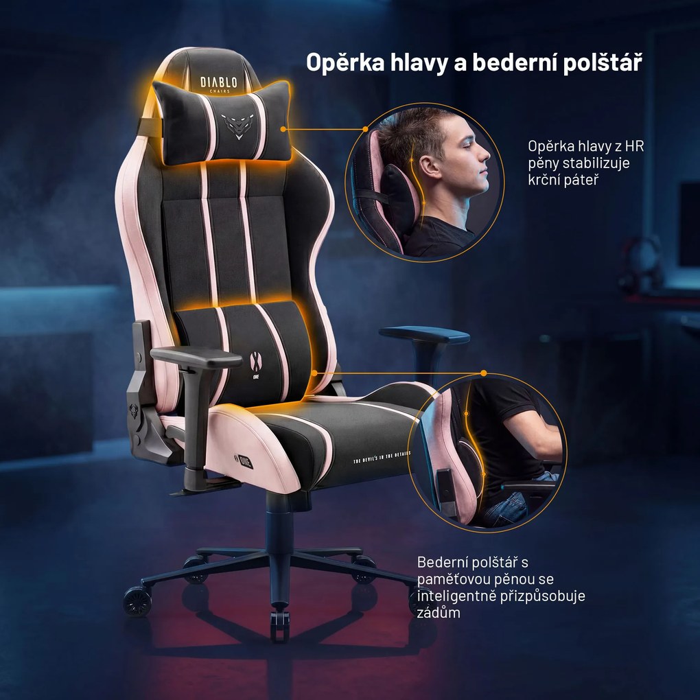 Látková herní židle černý-růžový Normal Size: Diablo X-One 2.0 Akira Pink