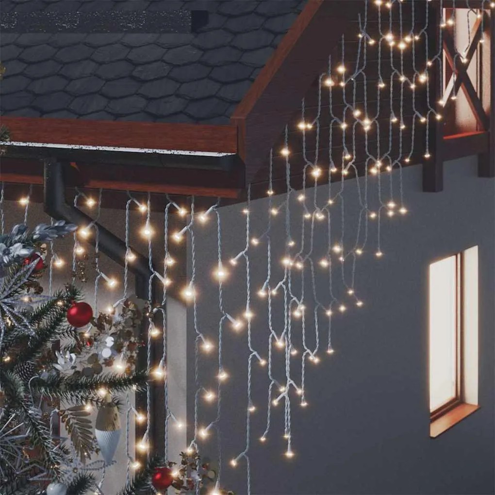 LED světelný závěs s rampouchy 10 m 400 LED teplý bílý 8 funkcí 328908