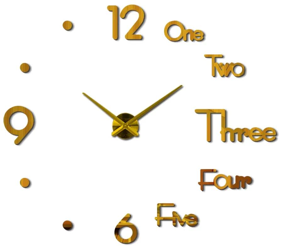 Nástěnné 3D hodiny - motiv čísla slovem II. Varianta: zlaté hodiny, Velikost: 69 cm