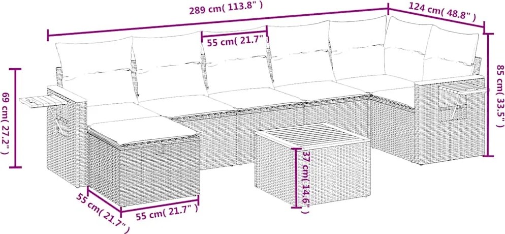 8dílná zahradní sedací souprava s poduškami černá polyratan 3265535