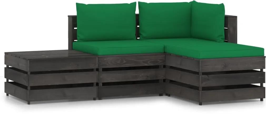 vidaXL 4dílná zahradní souprava s poduškami zeleně impregnované dřevo [3068056] Barva: béžová a šedá