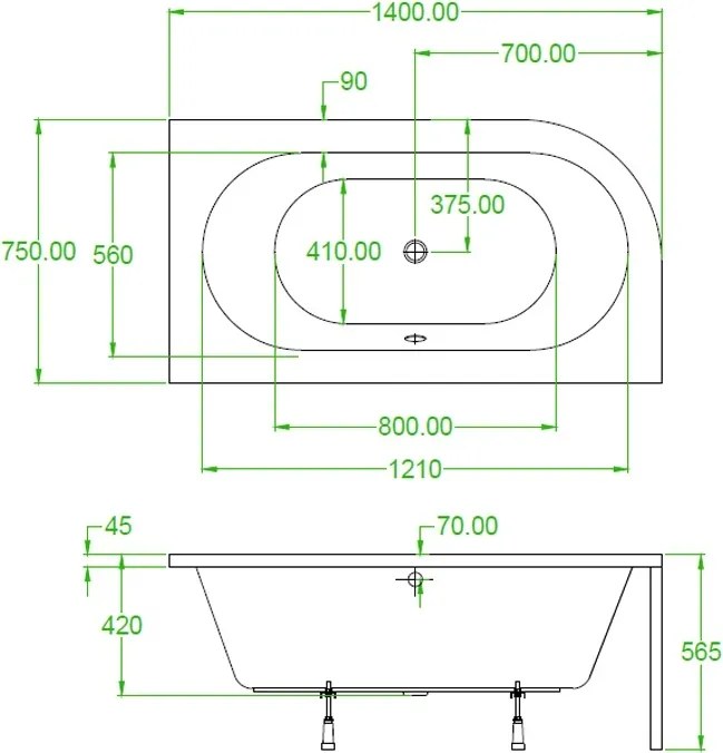 BPS-koupelny Akrylátová asymetrická vana k vestavbě HYD-EBI140P-VEST 140x75 cm PRAVÁ, bílá