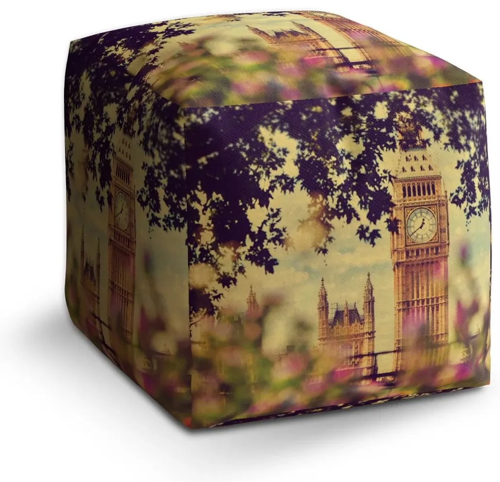 Sablio Taburet Cube Londýn Big Ben Flowers: 40x40x40 cm