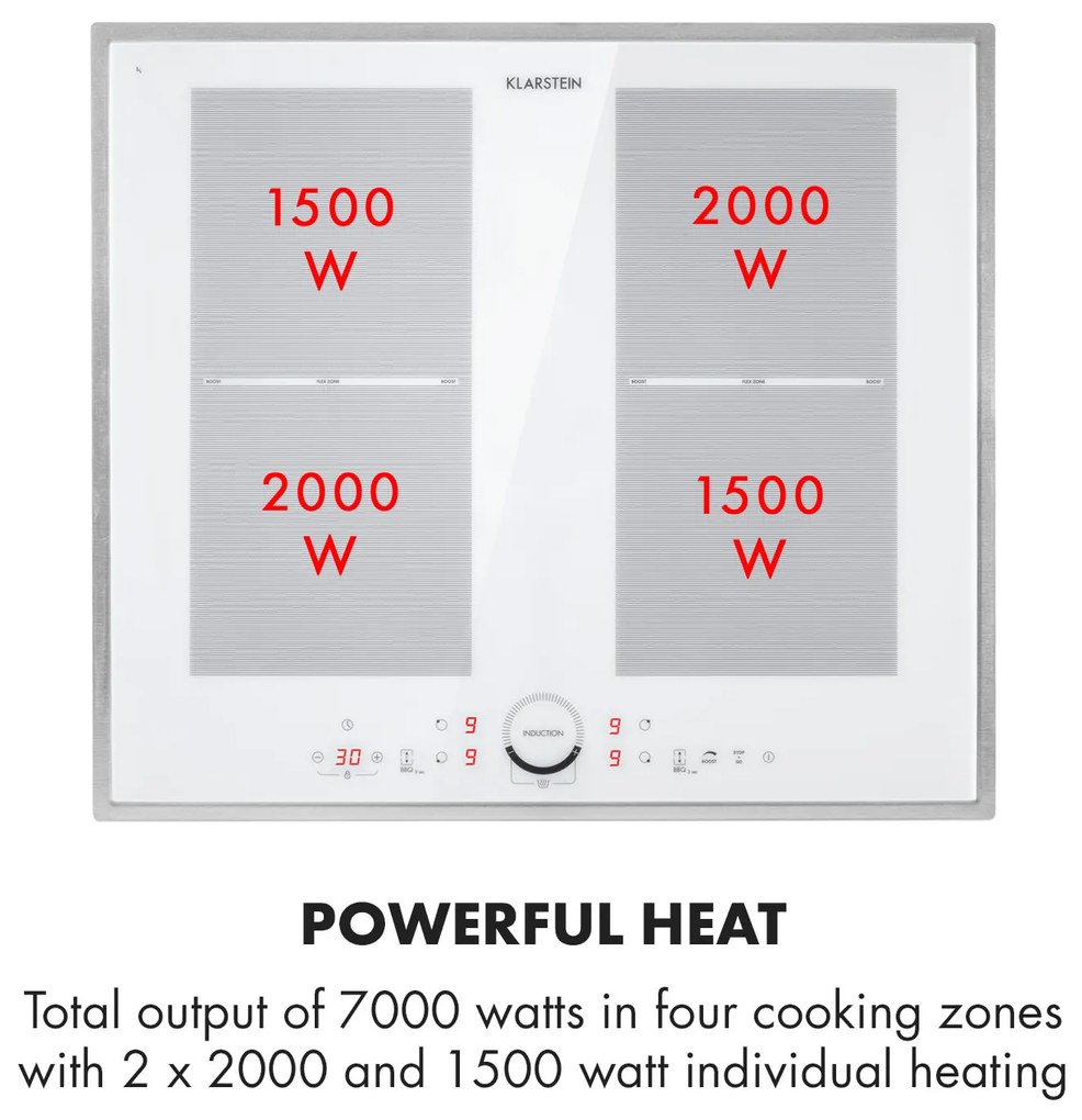 Klarstein Delicatessa 60 Prime, indukční varná deska, 7000 W, 4 zóny, časovač, bílá