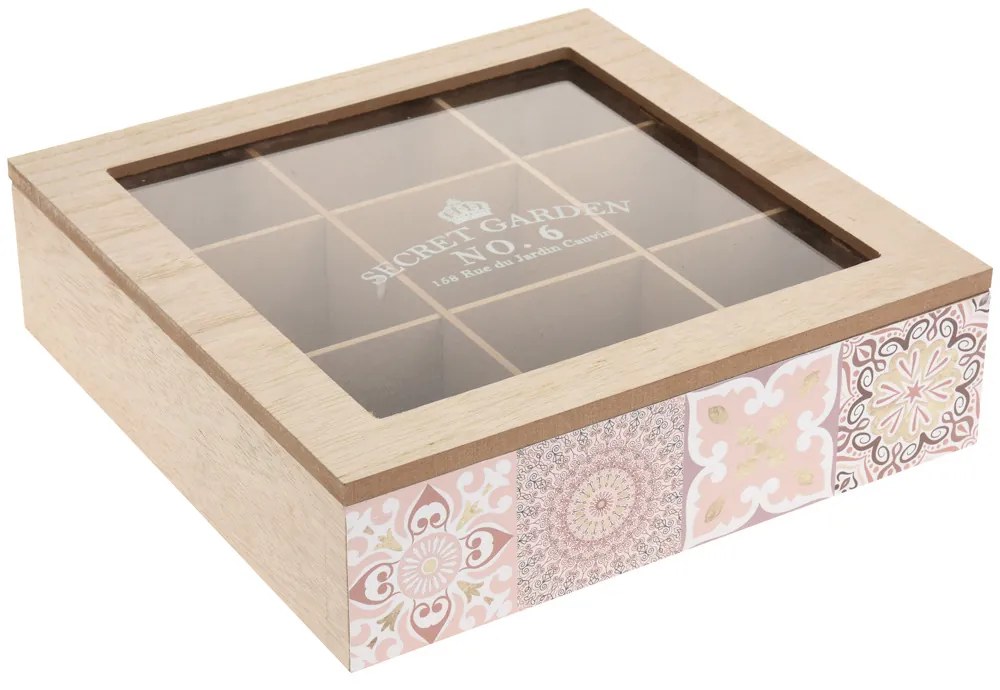 Dřevěný box na čaj KYRA DESIGN, 9 přihrádek - přírodní dřevo Emako