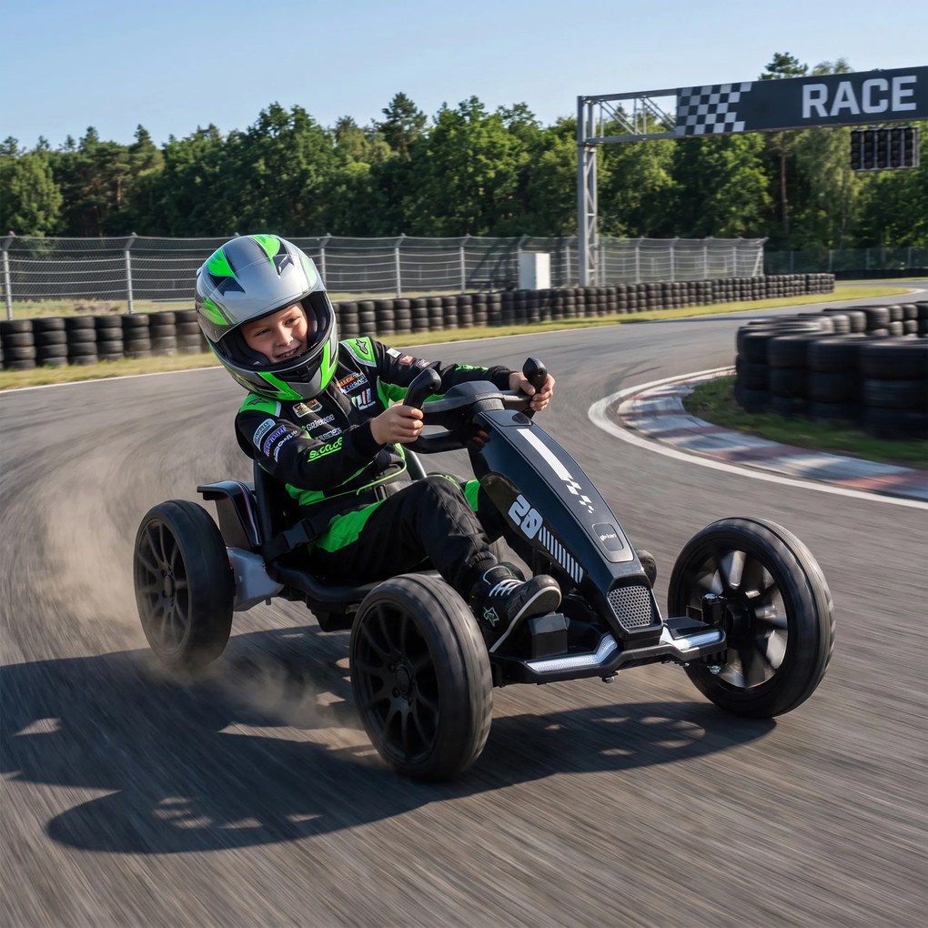 AIYAPLAY Elektrické dětské go-kart 12V, gokart se 2 motory, sedadlo nastavitelná ve 4 polohách, plynulý start, EVA kola, LED světlomety