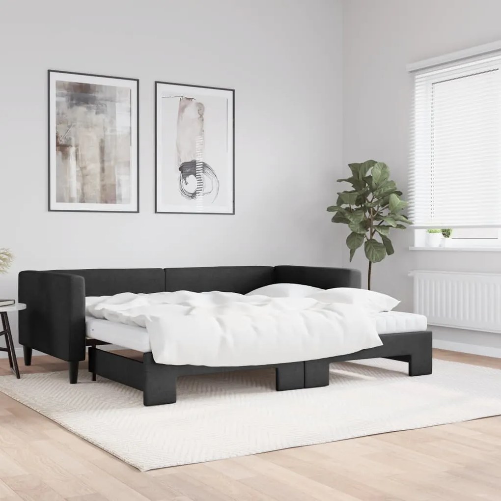 Válenda s přistýlkou a matracemi černá 90 x 200 cm textil 3196598