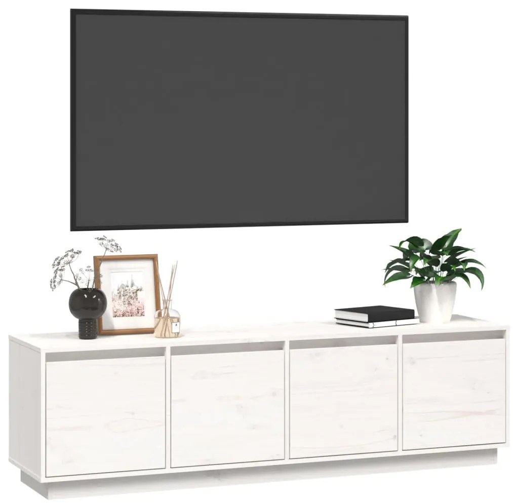 TV skříňka bílá 156 x 37 x 45 cm masivní borové dřevo - Default Title