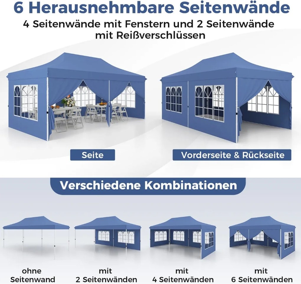 Costway Pavilon skládací pavilon s 6 odnímatelnými bočními stěnami a – modrý