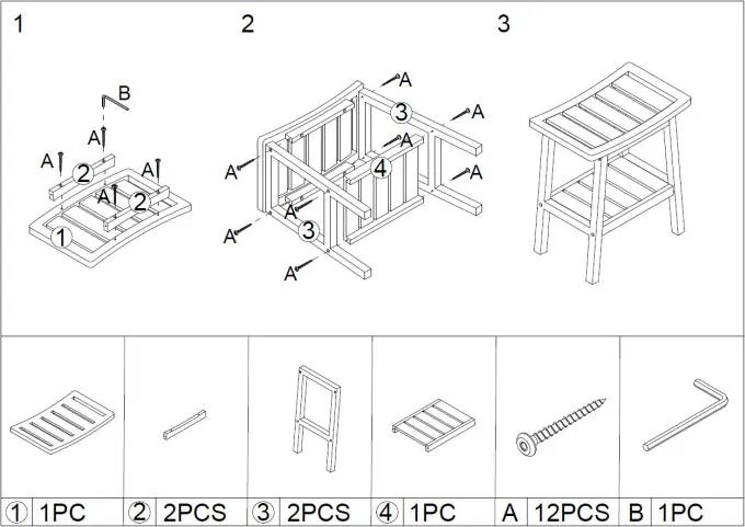 Koupelnový taburet BAMBOO s poličkou na doplňky