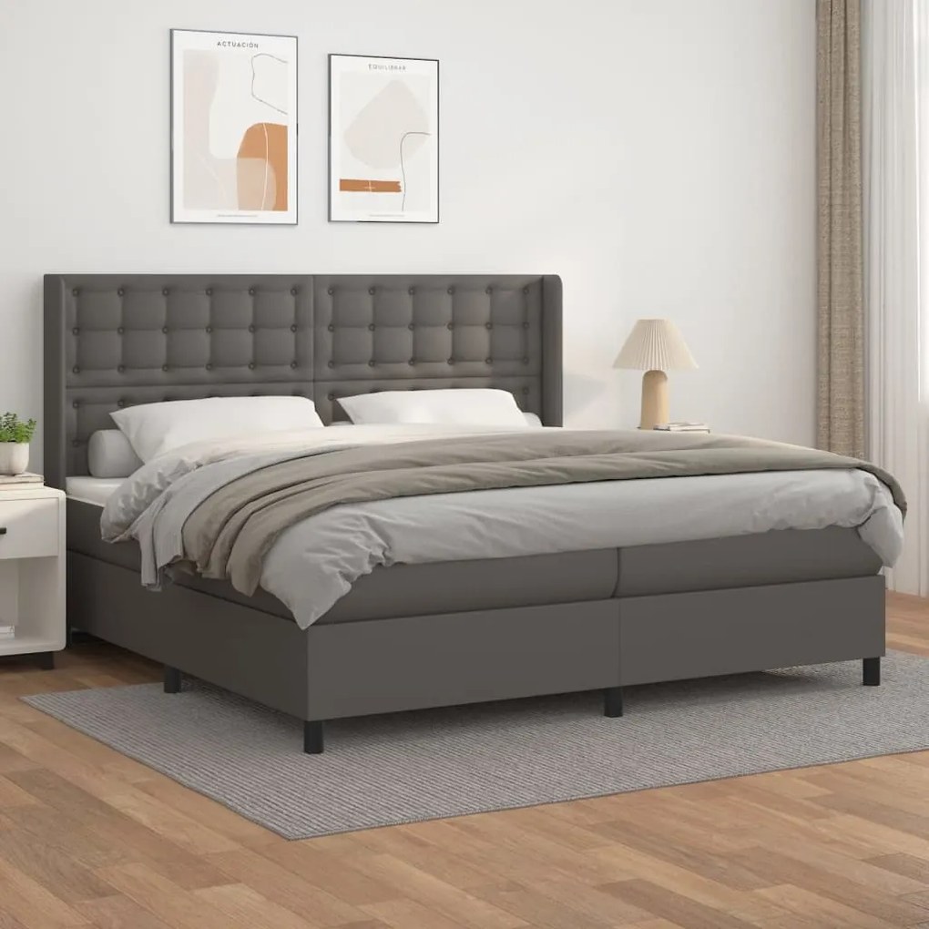 Box spring postel s matrací šedá 200x200 cm umělá kůže