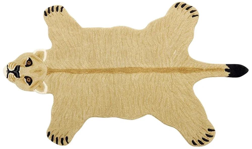 Vlněný dětský koberec ve tvaru lvice 100 x 160 cm béžový SARABI Beliani