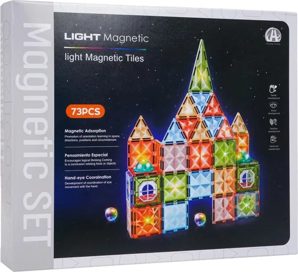 Magnetická stavebnice LIGHT MAGNETIC s podsvícením, 75 dílků