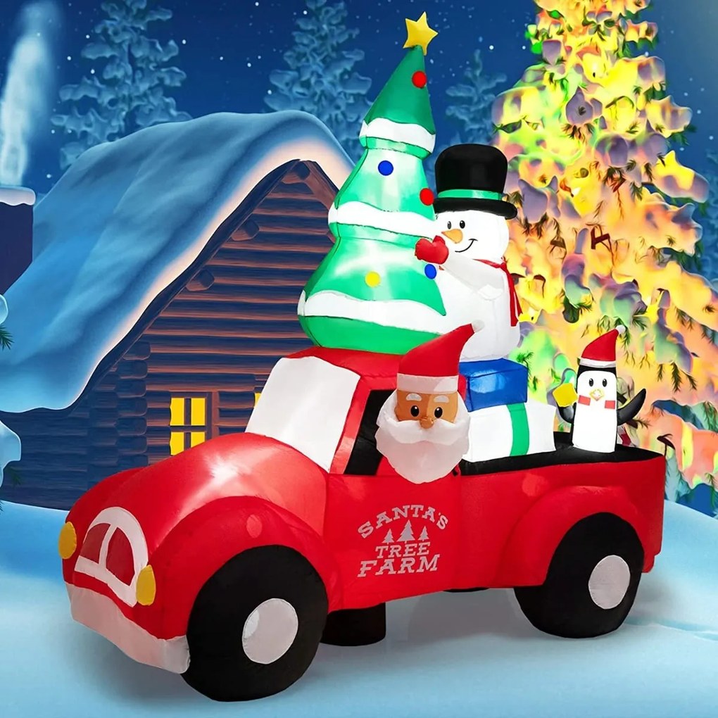 Costway 220 cm Dlouhý nafukovací vánoční náklaďák s vánoční ozdobou Santa Claus