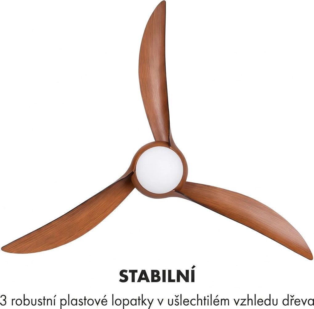 Klarstein Monteverde, stropní ventilátor, stropní světlo, 52", 8376 m³/h, 3 lopatky