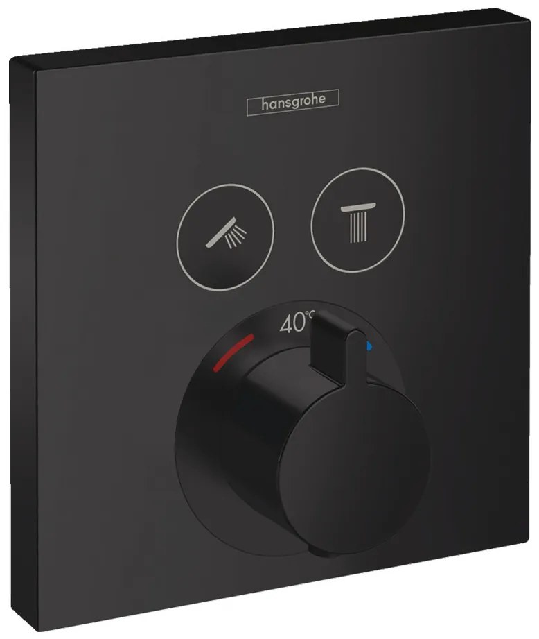 Hansgrohe Shower Select, termostatická baterie pod omítku na 2 spotřebiče, černá matná, 15763670