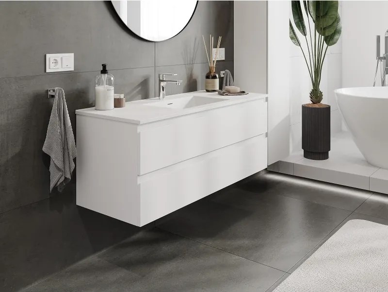 Mexen Orio, koupelnová skříňka 120 cm s umyvadlem Otis, 2 zásuvky, bílá matná, 91A10-12047-2-BFF01-W18M01