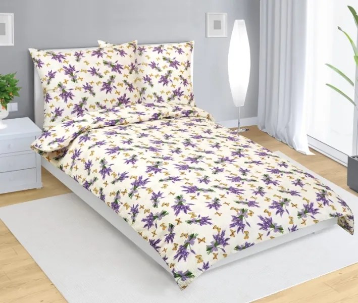 Bellatex Povlečení krepové 140x200, 70x90 cm Levandule Fialová,Žlutá