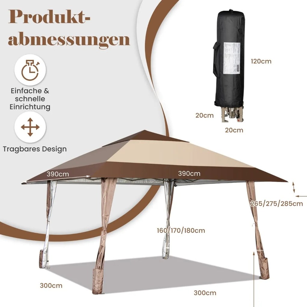 Costway 4 m x 4 m Patio Altán Canopy stan s koly, béžový