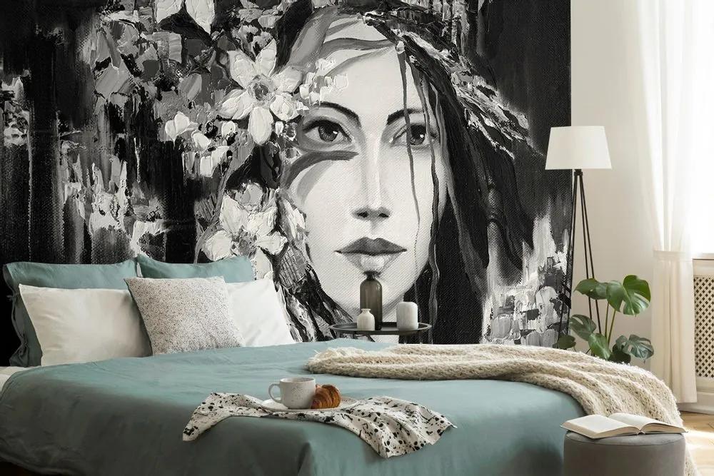 Samolepící tapeta černobílá originální malba ženy - 450x300 cm