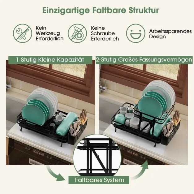 Costway Odkapávač na nádobí dvoupatrový, černý KC55230DK
