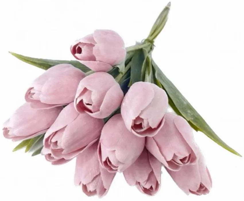 Umělé tulipány s listem 6 ks - starorůžová