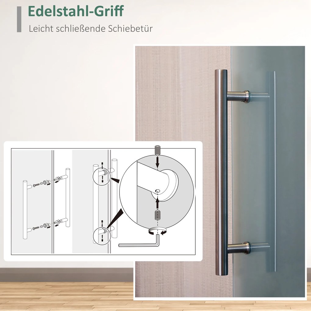 HOMCOM Skleněné posuvné dveře komplet posuvné dveře, pokojové dveře s madlem, jednostranně satinované, 2050x900mm| Aosom