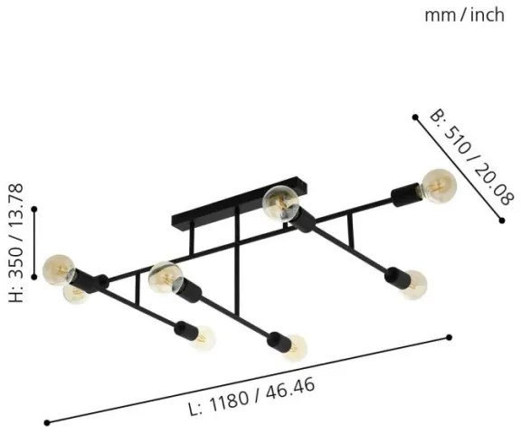 Eglo 98035 - Přisazený lustr BELSIANA 8xE27/40W/230V černá
