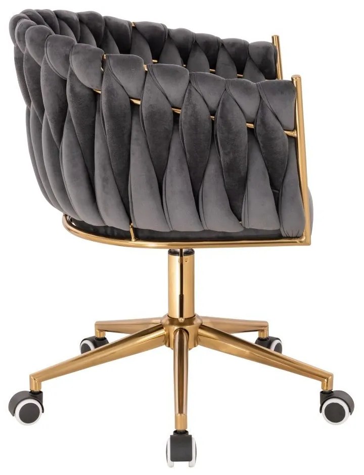 LuxuryForm DESIGN Otočná židle NORDEN VELUR na zlaté podstavě s kolečky - tmavě šedá