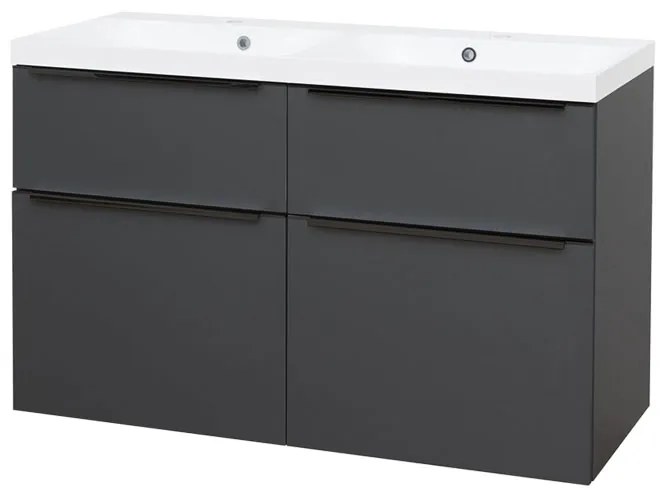 Mereo Mereo, Mailo, koupelnová skříňka s umyvadlem z litého mramoru 121 cm, černé madlo, CN533MB