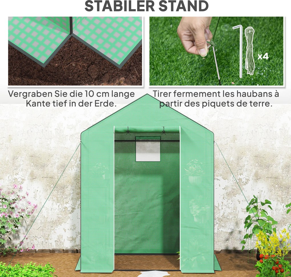 Skleník s policemi, miniskleník, odolný proti UV záření, síťované okno, dveře na zip, 143L x 74W x 190H cm, zelený