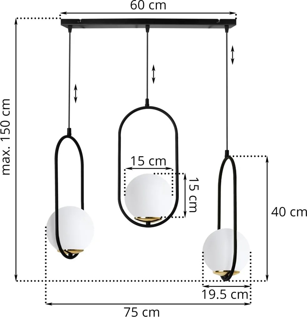 Závěsné svítidlo Florence, 3x bílé skleněné stínítko, b/g, UI