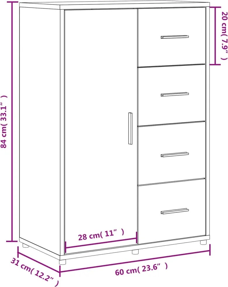 vidaXL Příborník černý 60 x 31 x 84 cm kompozitní dřevo