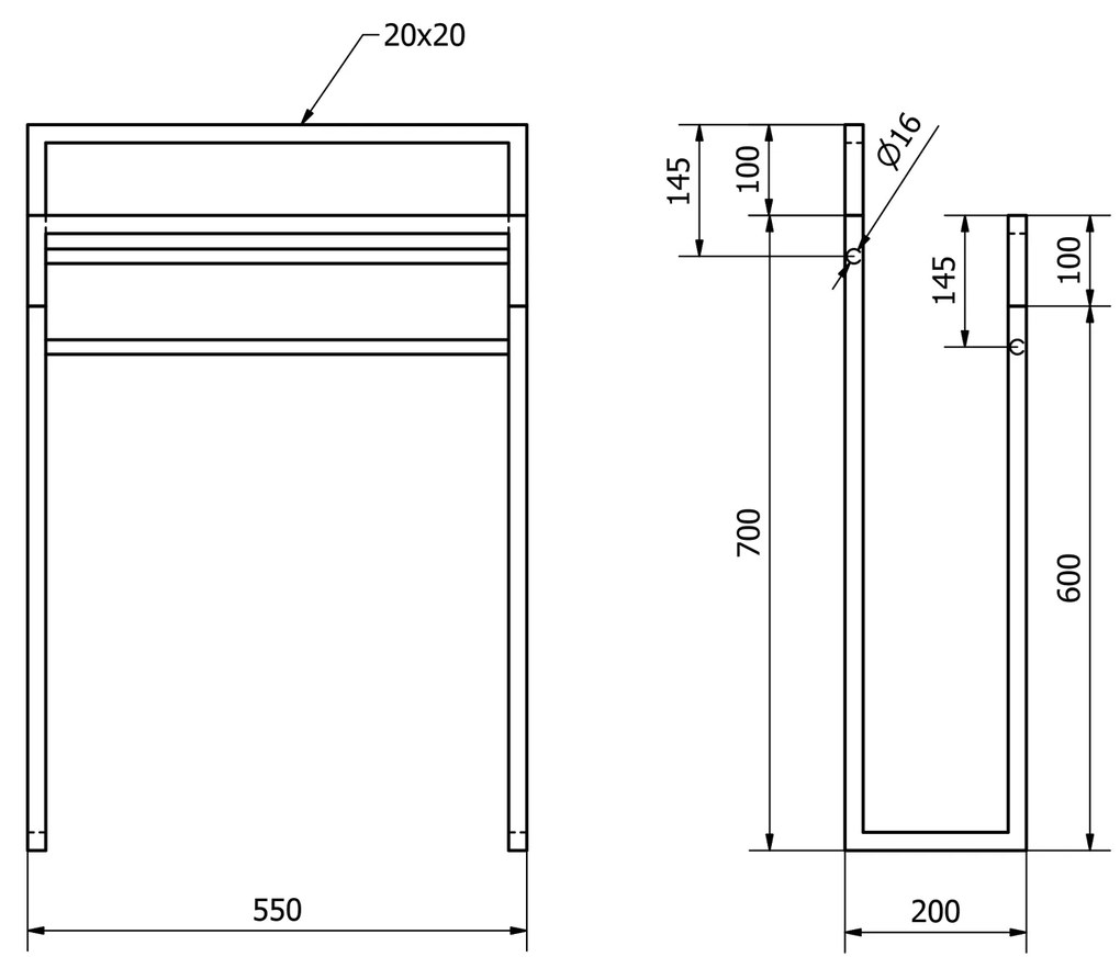 Sapho, SKA Stojan na ručníky, 550x800x200mm, černá mat/dub, SKA308