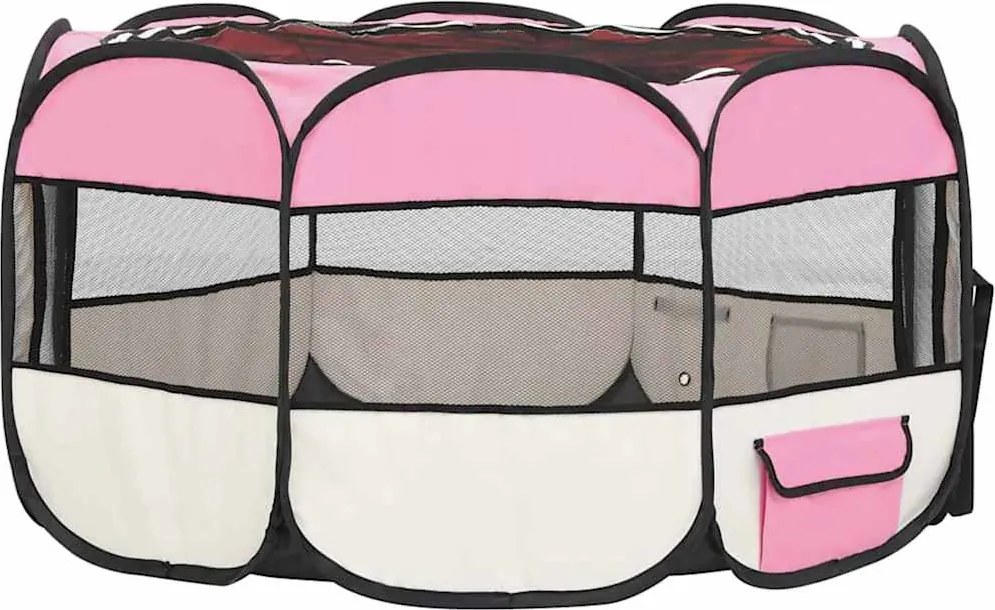 Skládací ohrádka pro psy s taškou růžová 125 x 125 x 61 cm 171011