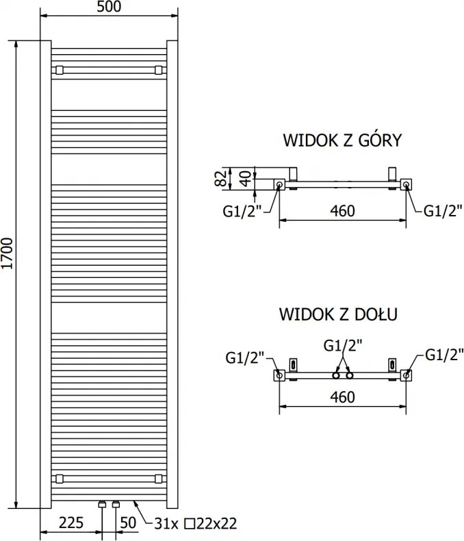 Mexen Pluton, elektrické topné těleso 1700x500 mm + topná tyč 900 W, černá, W106-1700-500-2900-70