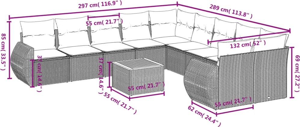11dílná zahradní sedací souprava s poduškami černá polyratan 3225194