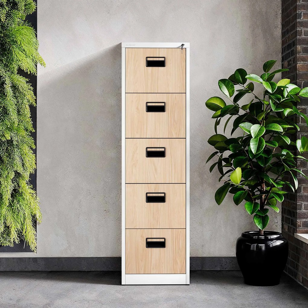 Kovová kartotéková skříň s 5 zásuvkami, bílá/dub sonoma, 460x1625.5x620 mm: SARA Eco Design