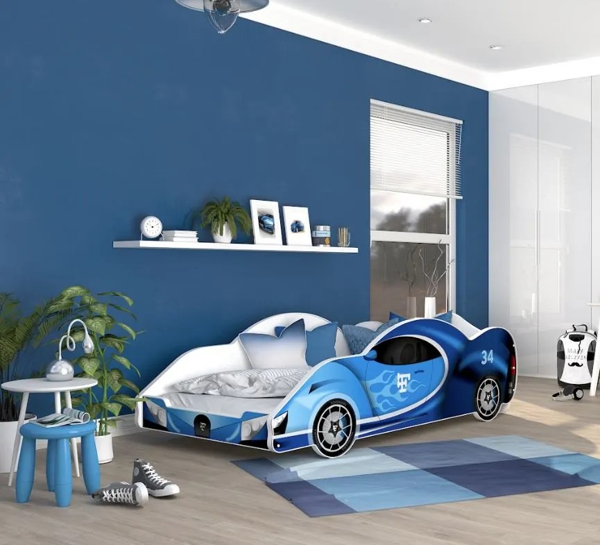 Dětská postel auto STUART 180x90 cm - modrá (15)