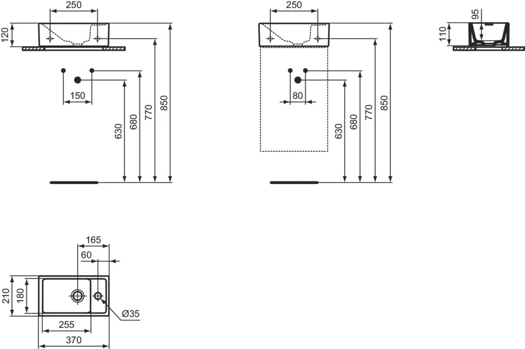 Ideal Standard Tempo - Umyvátko 370x210 mm, otvor vpravo, bílá E211201