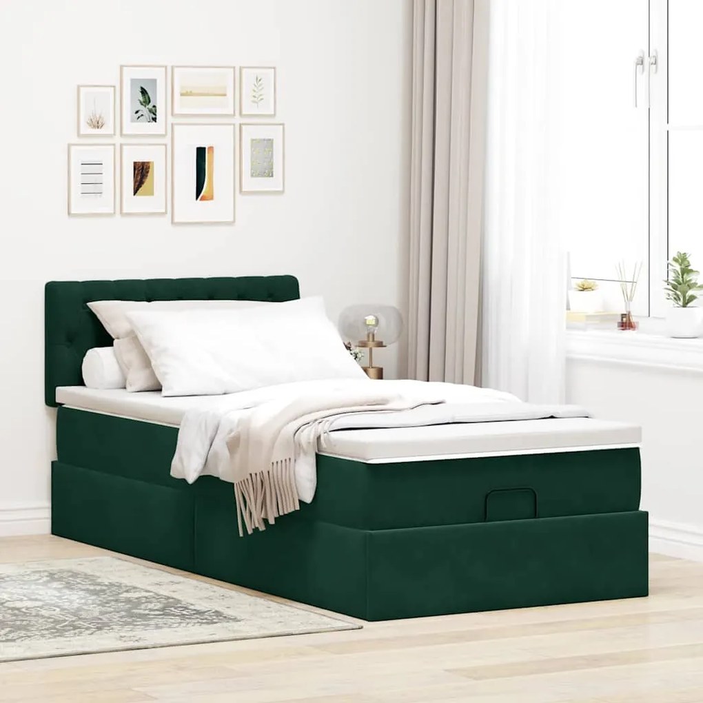 Osmanská postel s matrací & LED tmavě zelená 80x200cm samet 3312659