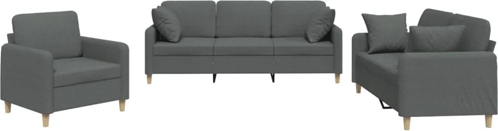 3dílná sedací souprava s polštáři tmavě šedá textil 3202071