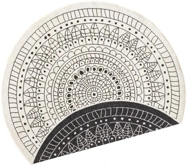 Hanse Home, Kusový koberec Twin-Wendeteppiche 103101 creme schwarz kruh – na ven i na doma, 140x140 (průměr) kruh, bílá, chodba / předsíň