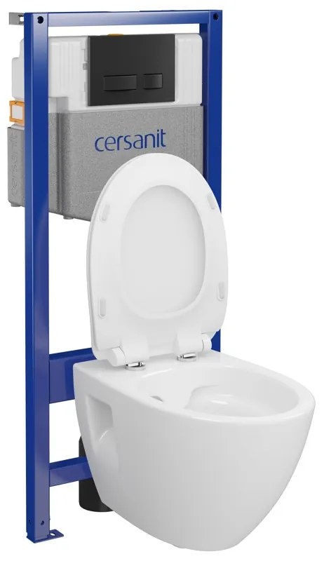 Cersanit Moduo, System50 MECH podomítkový rám + závěsná wc mísa Moduo Plus CleanOn + černé tlačítko MOVI II, S701-766