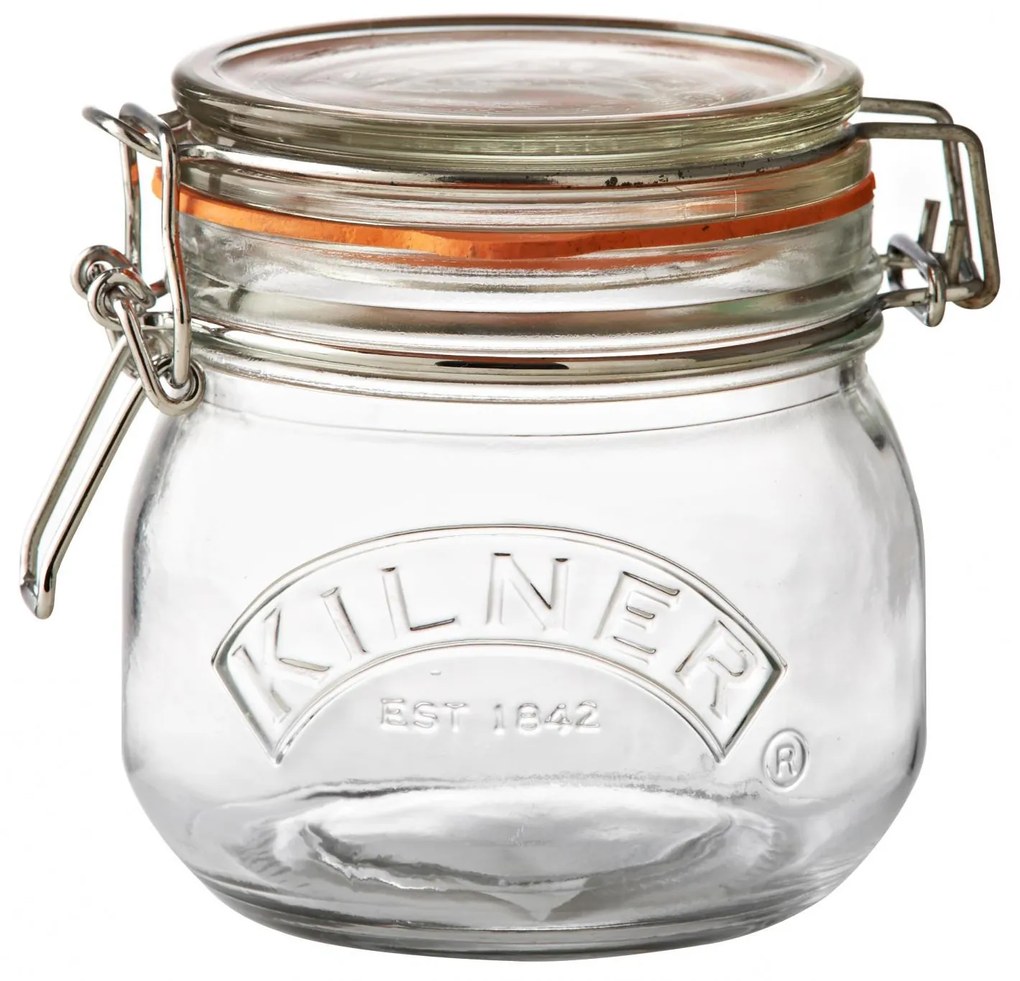 KILNER Kulatá zavařovací sklenice s klipem 500 ml, čirá barva, sklo
